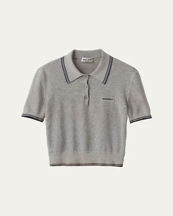Miu Miu Striped Trim Cropped Polo Top - Marmo Blu