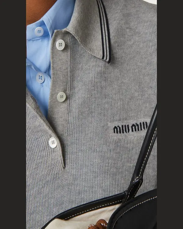Miu Miu Striped Trim Cropped Polo Top - Marmo Blu