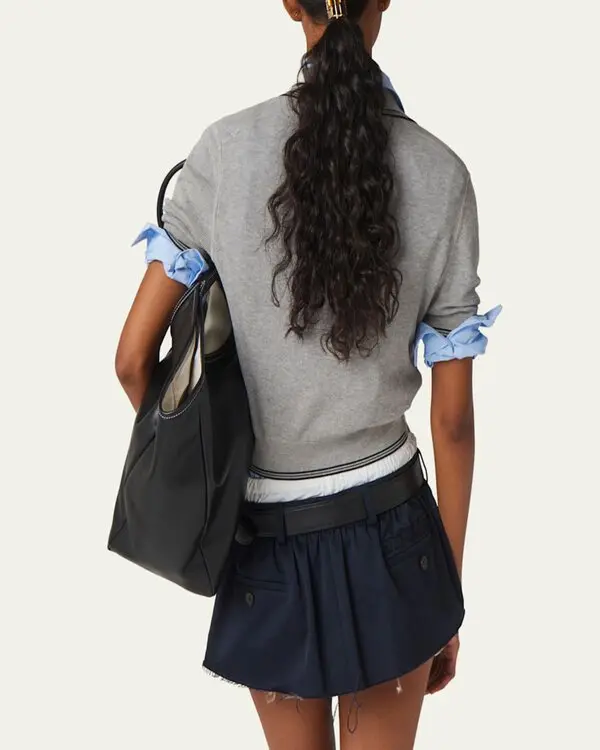 Miu Miu Striped Trim Cropped Polo Top - Marmo Blu
