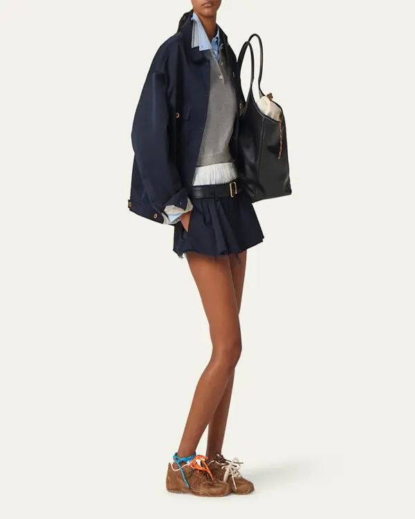 Miu Miu Striped Trim Cropped Polo Top - Marmo Blu