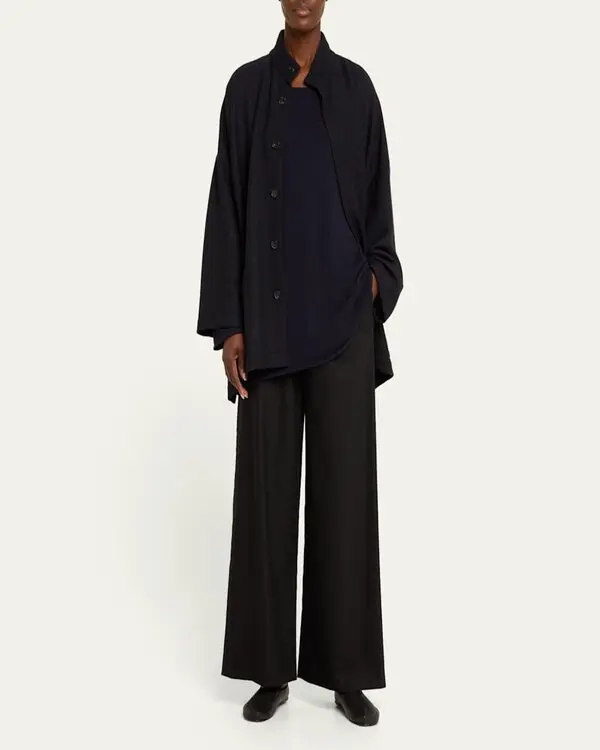 Eskandar Wide Silhouette Stand Collar Jacket