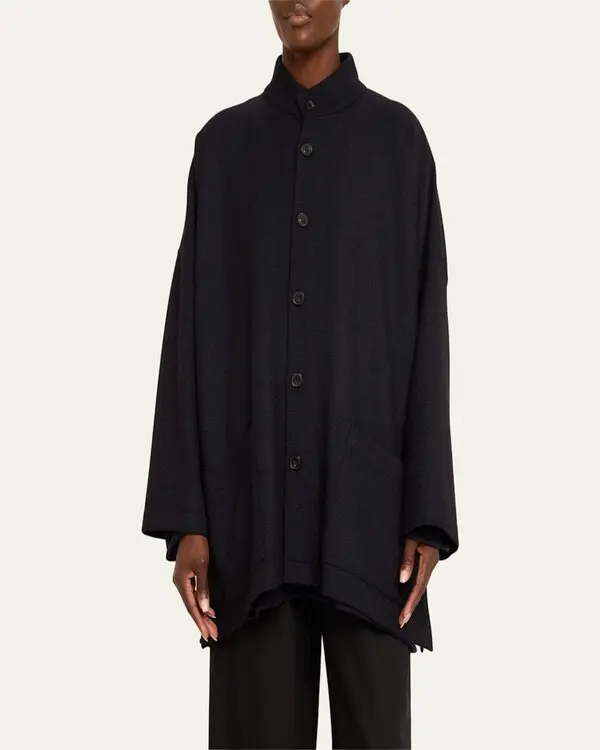 Eskandar Wide Silhouette Stand Collar Jacket
