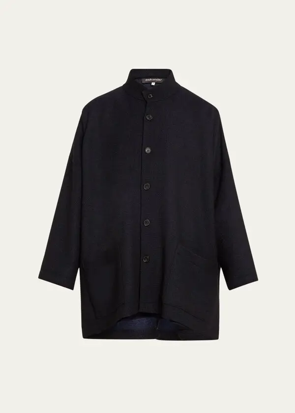 Eskandar Wide Silhouette Stand Collar Jacket