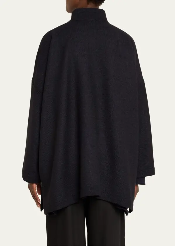 Eskandar Wide Silhouette Stand Collar Jacket