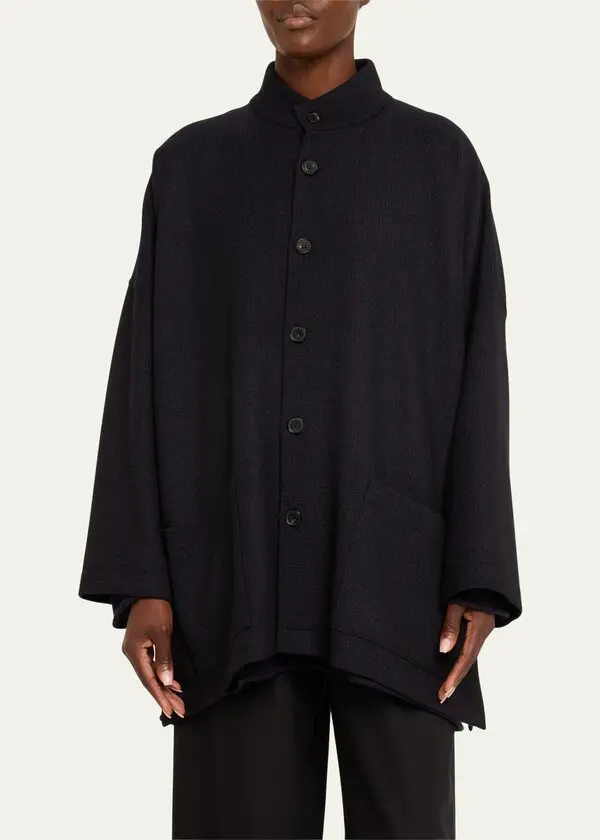 Eskandar Wide Silhouette Stand Collar Jacket