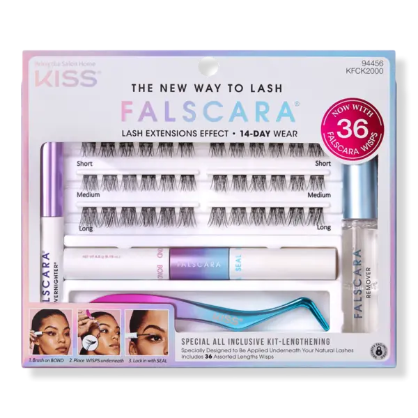 Kiss Falscara Special Edition Starter Kit, Lash Clusters, Lengthening Wisps - One-color