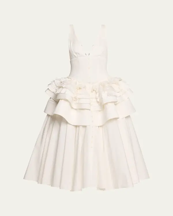 Christopher John Rogers Tiered Ruffle Peplum Midi Dress