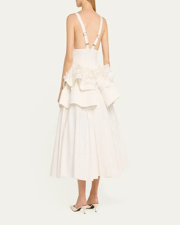 Christopher John Rogers Tiered Ruffle Peplum Midi Dress