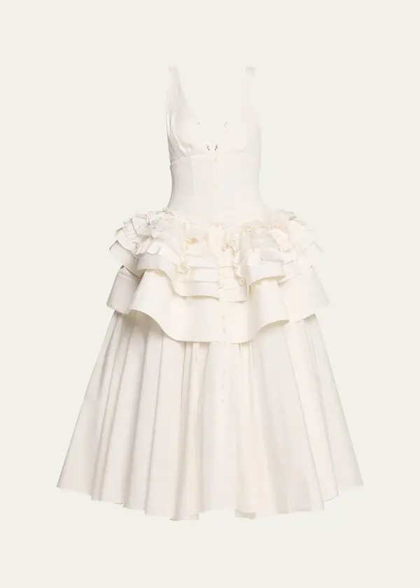 Christopher John Rogers Tiered Ruffle Peplum Midi Dress