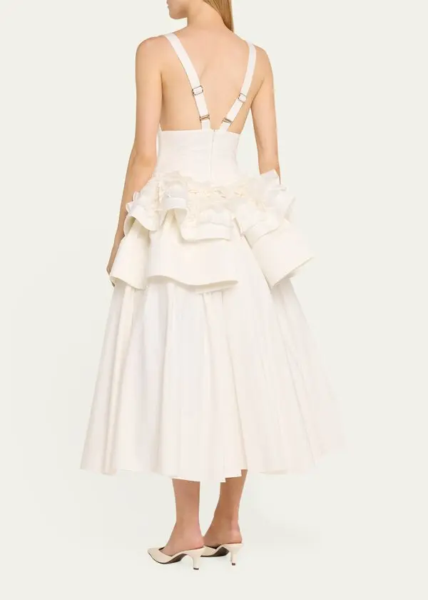 Christopher John Rogers Tiered Ruffle Peplum Midi Dress