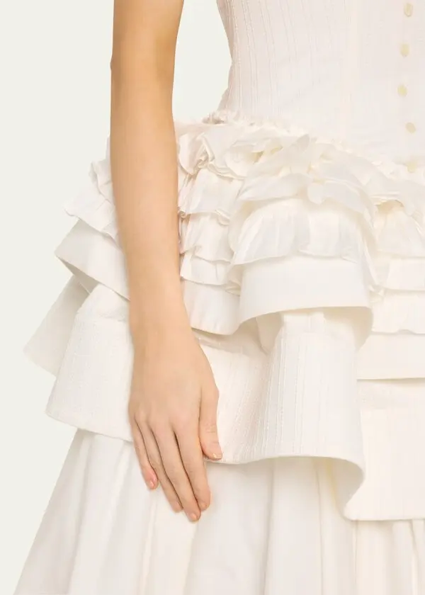 Christopher John Rogers Tiered Ruffle Peplum Midi Dress
