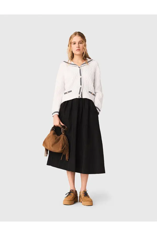 Maje Maxi Skirt With Contrast Waistband - Black