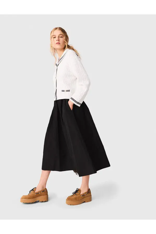 Maje Maxi Skirt With Contrast Waistband - Black