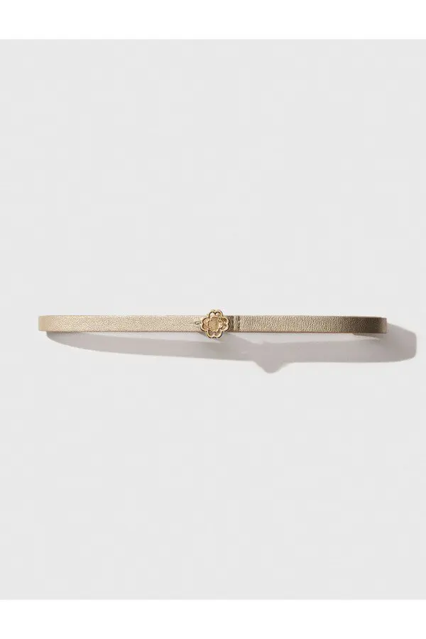 Maje Slim Belt With Clover Buckle - Gold