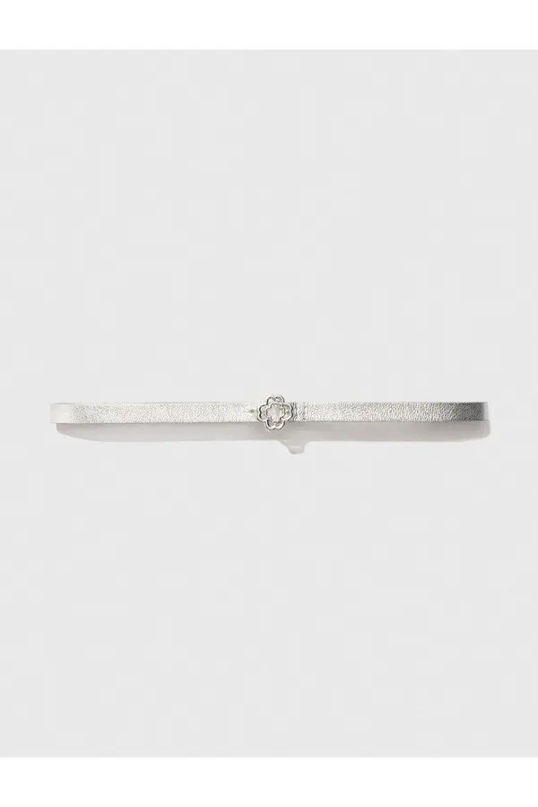 Maje Slim Belt With Clover Buckle - Silver