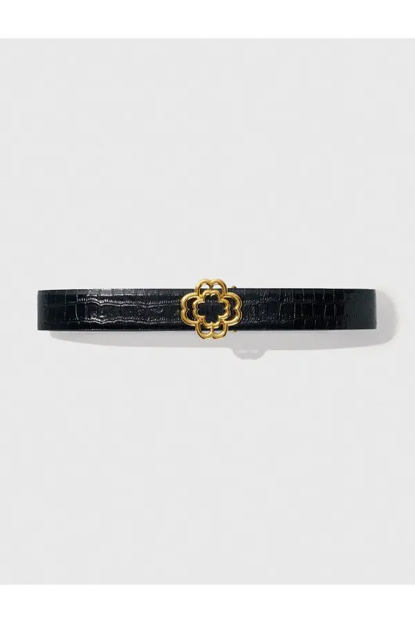 Maje Croc-effect Leather Double M Belt - Black