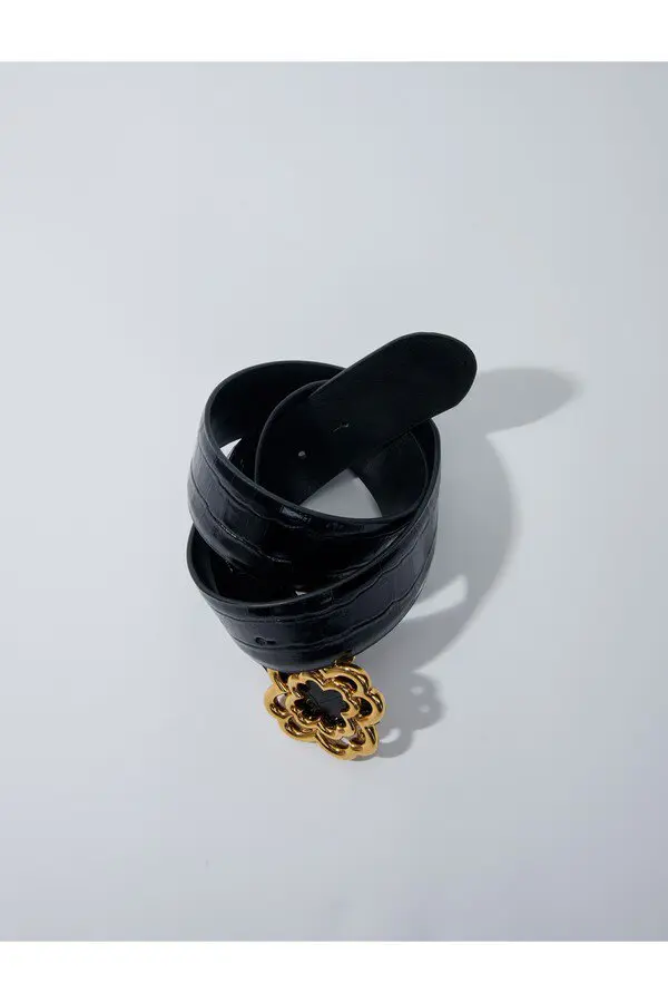 Maje Croc-effect Leather Double M Belt