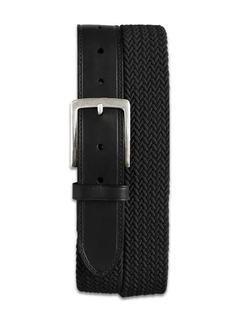 HARBOR BAY BY DXL Stretch Braided Leather Belt - Black