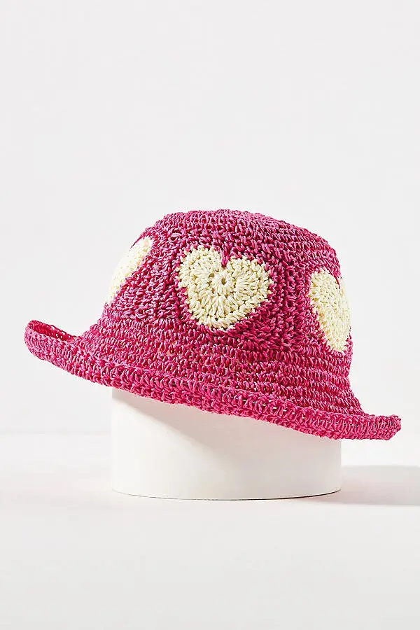 Anthropologie Straw Heart Bucket Hat In Pink - 26% Off  display picture 2