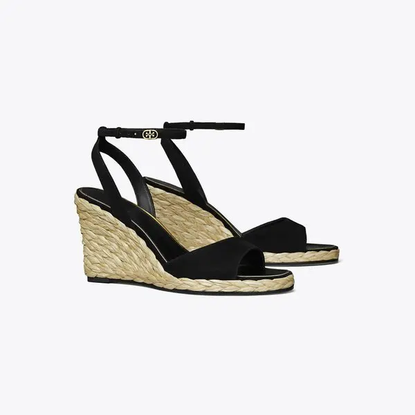 Tory Burch Raffia Wedge Sandal - Perfect Black