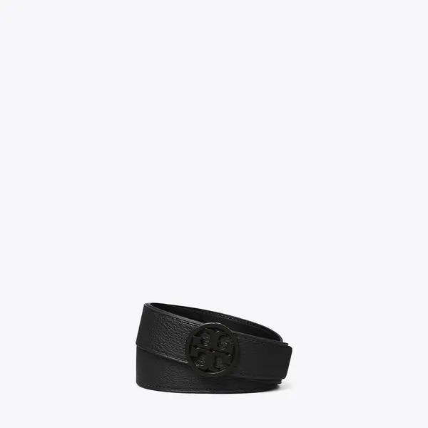 Tory Burch 1.5" Miller Pebbled Belt - Black/black/black