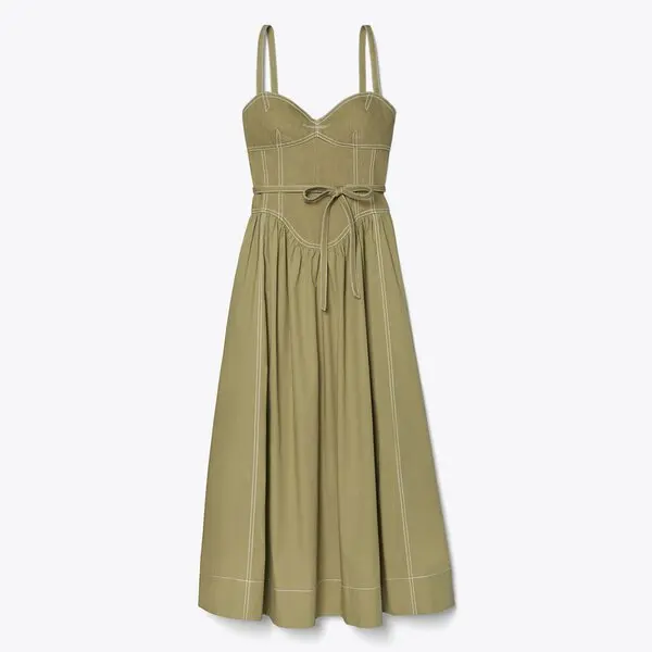 Tory Burch Cotton Twill Maxi Dress In Stone Moss - 44% Off | Editorialist