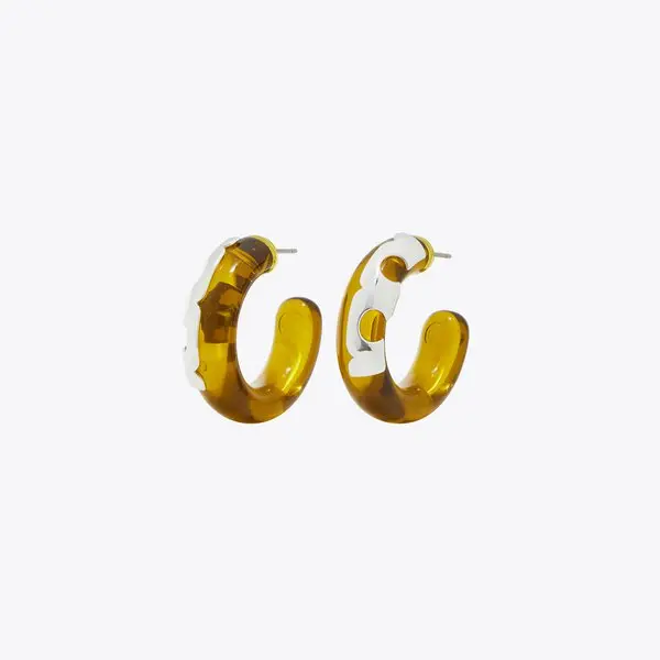Tory Burch Resin Hoop Earrings - Light Silver/yellow