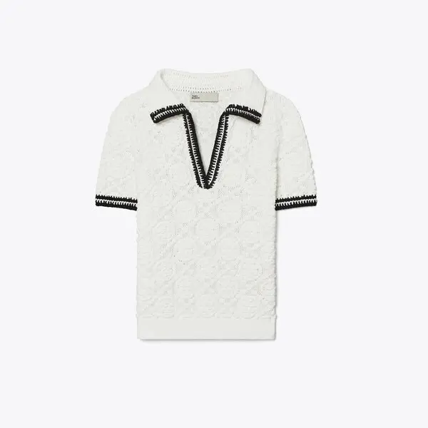 Tory Burch Cotton Pointelle Knitted Polo Shirt