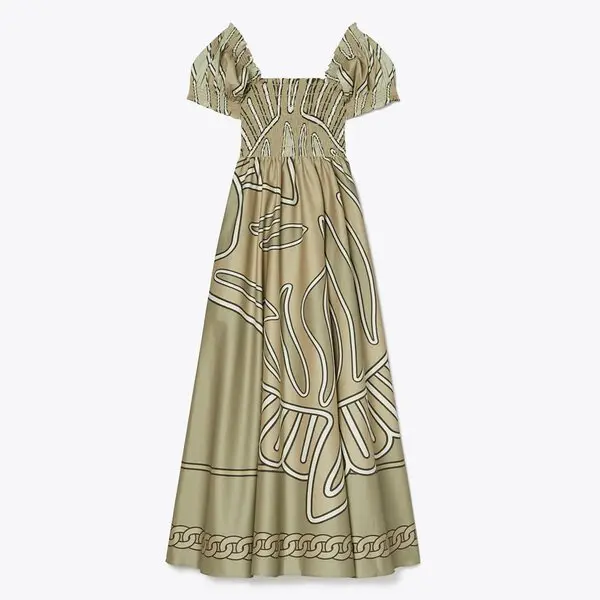 Tory Burch Print Smocked Cotton Dress