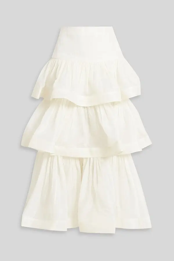 Zimmermann Tiered Linen And Silk-blend Gauze Midi Skirt