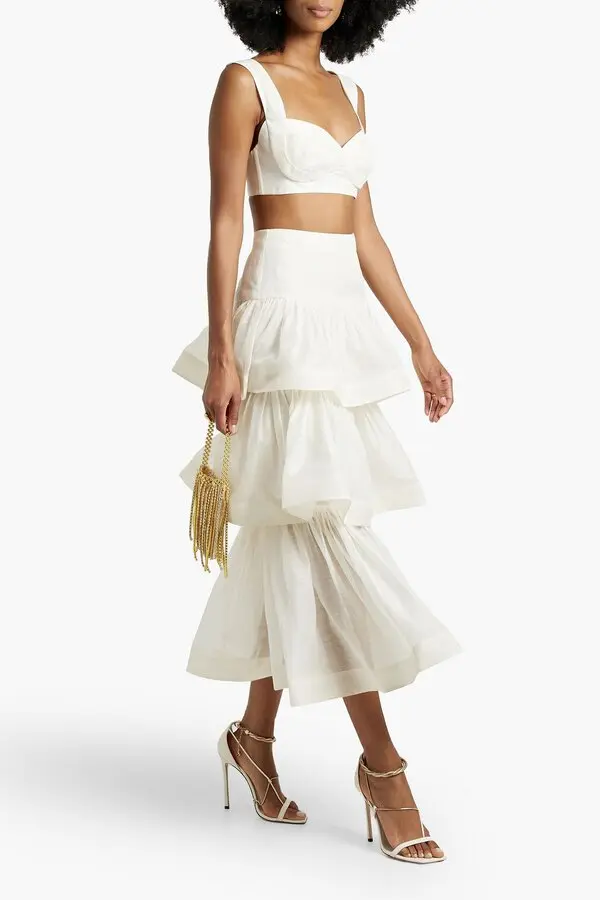 Zimmermann Tiered Linen And Silk-blend Gauze Midi Skirt