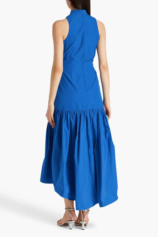 Veronica Beard Asymmetric Tiered Taffeta Maxi Dress In Cobalt Blue