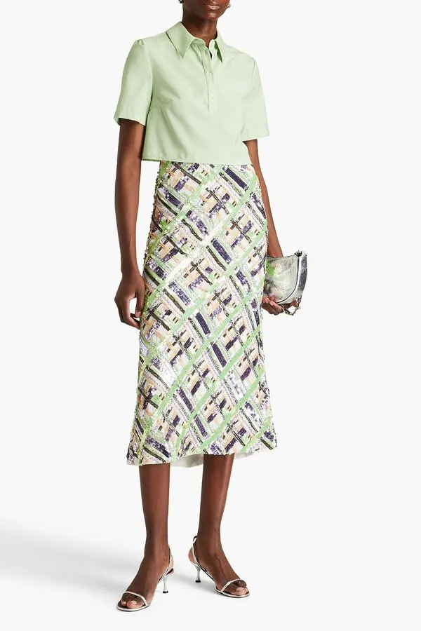 Veronica Beard Brent Embellished Georgette Midi Skirt