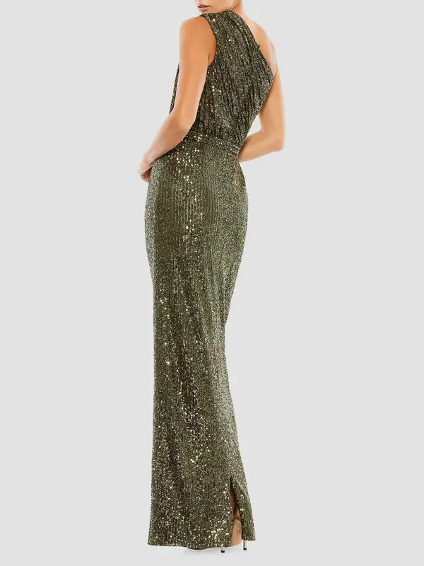 Mac Duggal Sequined Ruched One-shoulder Gown