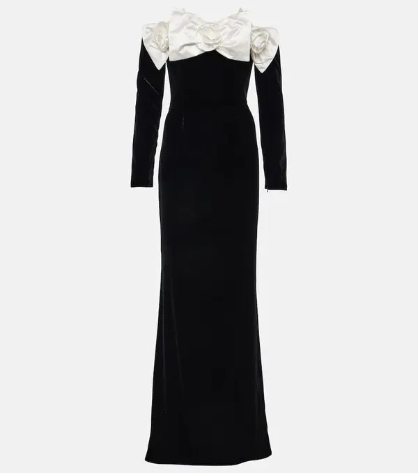 Alessandra Rich Off-shoulder Velvet Gown - Black