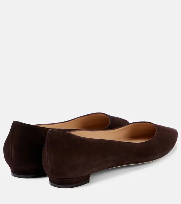 Manolo Blahnik Suede Pointed Toe Ballet Flats - Brown