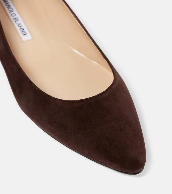 Manolo Blahnik Suede Pointed Toe Ballet Flats - Brown