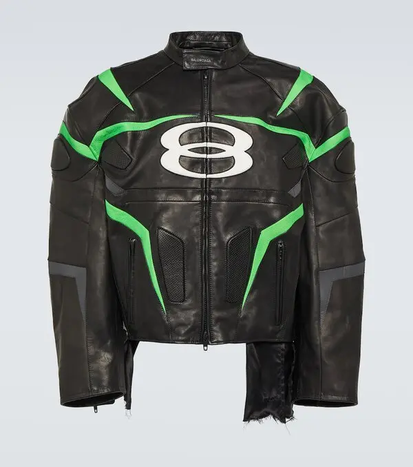 Balenciaga Logo Leather Biker Jacket - Black