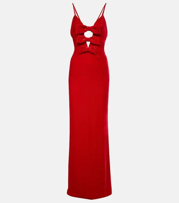 Alessandra Rich Bow-detail Velvet Gown - Red