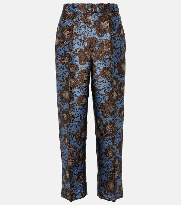 Max Mara Elio Floral Jacquard Straight Pants - Blue
