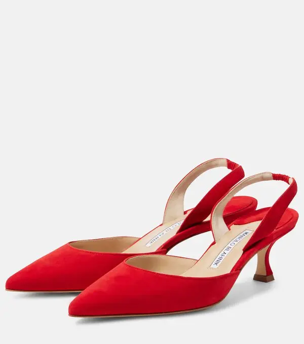 Manolo Blahnik Carolyne Gala Suede Slingback Pumps - Red