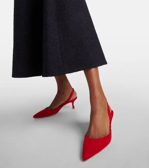 Manolo Blahnik Carolyne Gala Suede Slingback Pumps - Red