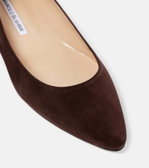 Manolo Blahnik Lanza Bb Suede Ballet Flats - Brown