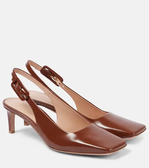 GIANVITO ROSSI 55 Patent Leather Slingback Pumps - Brown