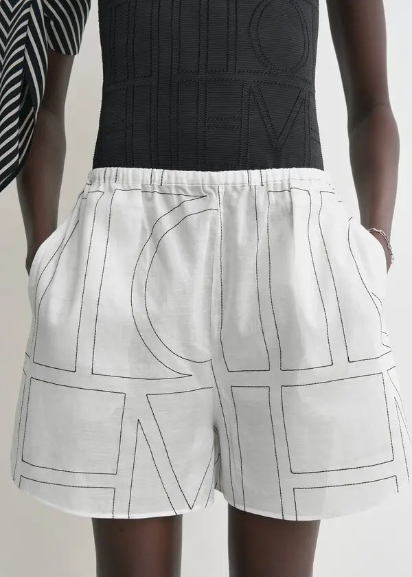TOTEME Monogram Cotton Pajama Shorts - White