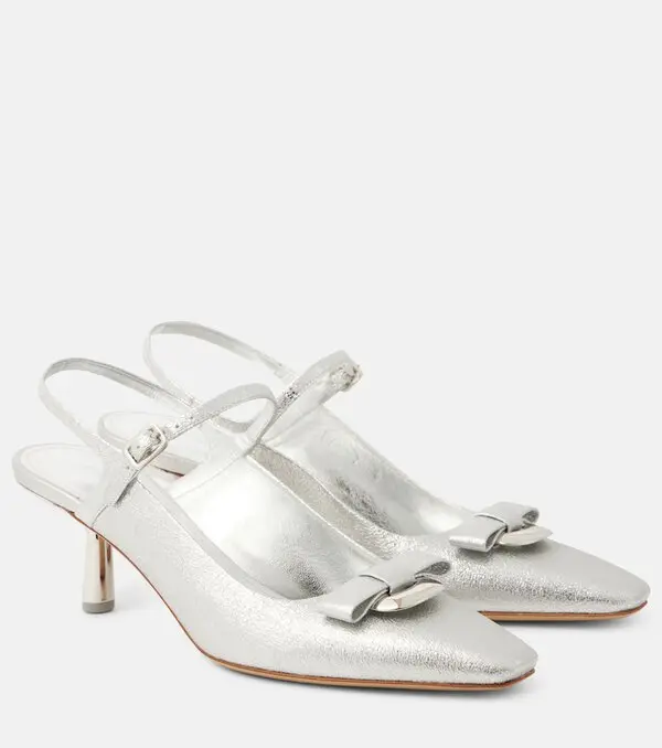 FERRAGAMO Ophelia 55 Leather Slingback Pumps - Silver