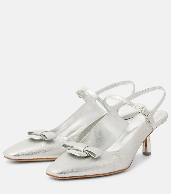 FERRAGAMO Ophelia 55 Leather Slingback Pumps - Silver