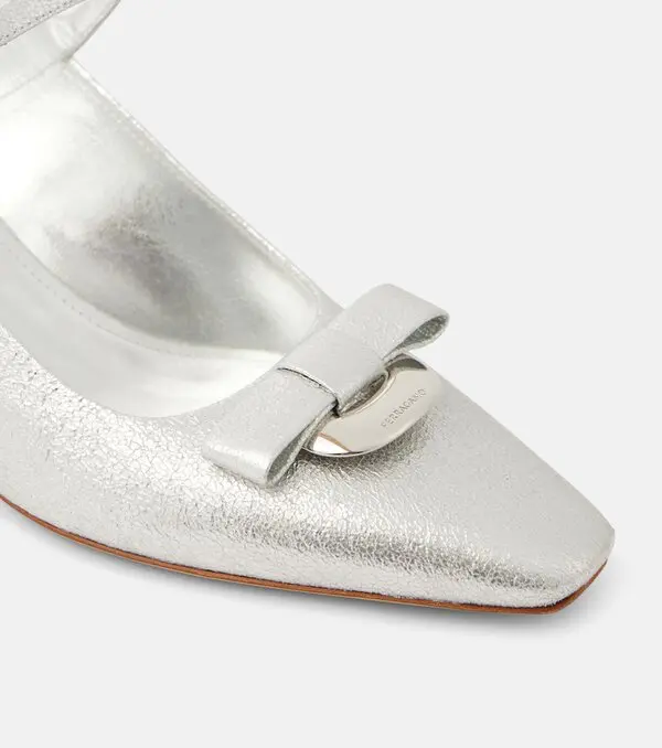 FERRAGAMO Ophelia 55 Leather Slingback Pumps - Silver