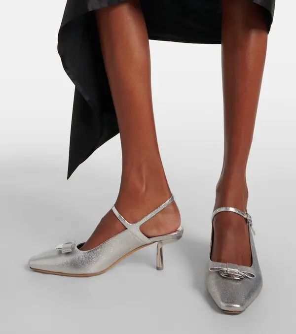 FERRAGAMO Ophelia 55 Leather Slingback Pumps - Silver