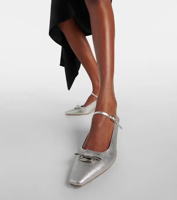 FERRAGAMO Ophelia 55 Leather Slingback Pumps - Silver